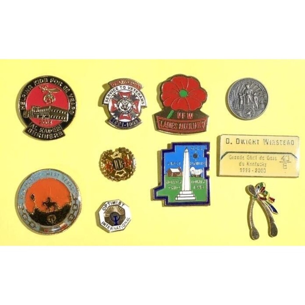 10 Different Fraternal Pins, Vfw,Masonic, Shriners, I… - Gem